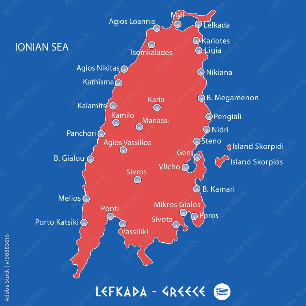 island of lefkada in greece red map illustration vector de Stock ...