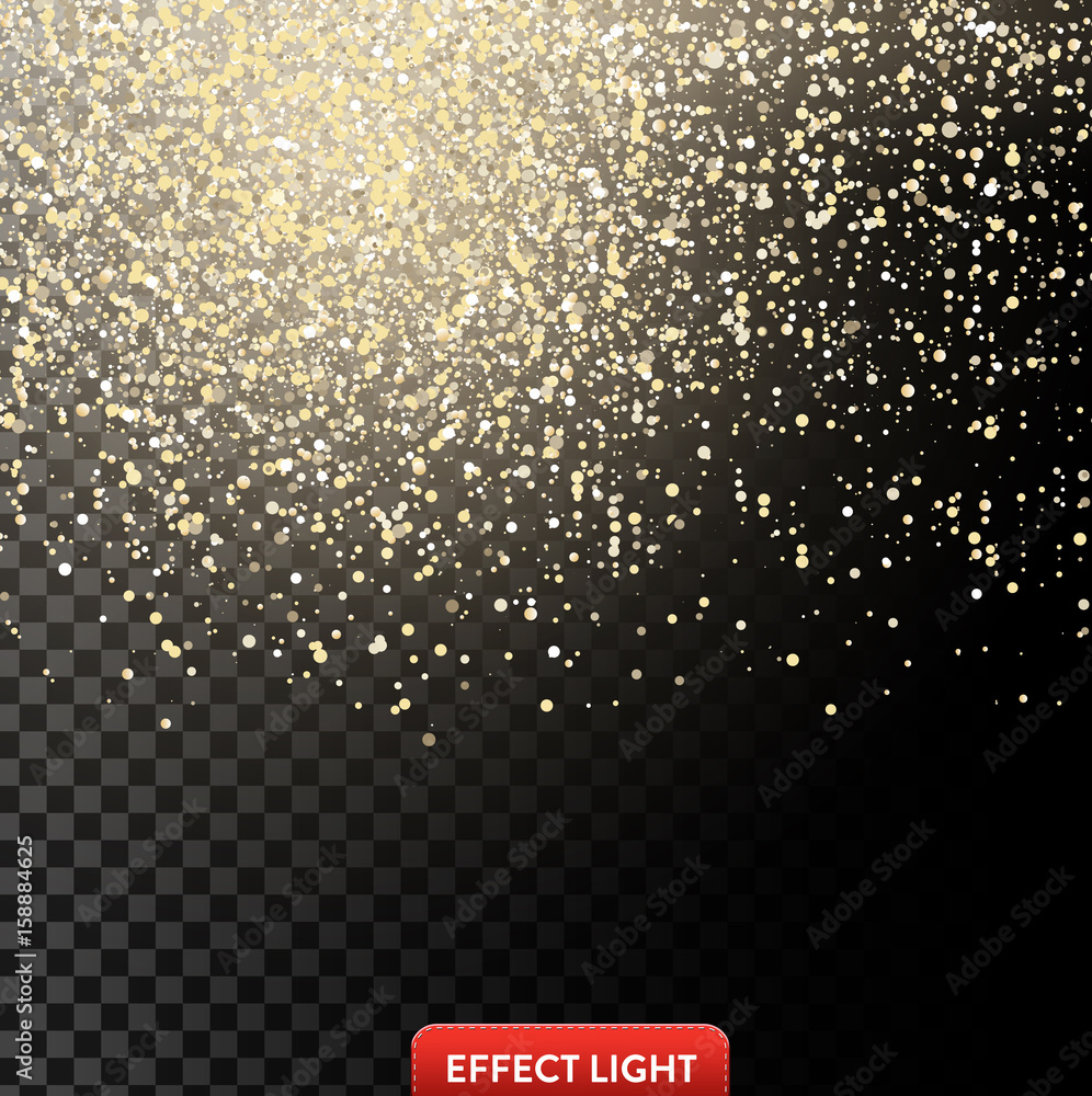 Vector illustration of a falling shiny golden glitters, confetti on a ...