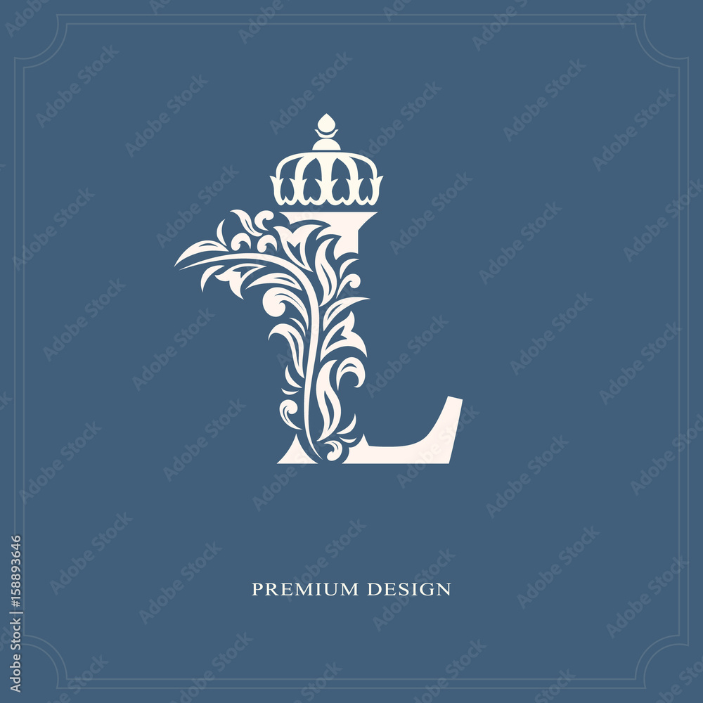 Elegant letter L with a crown. Graceful royal style. Calligraphic ...
