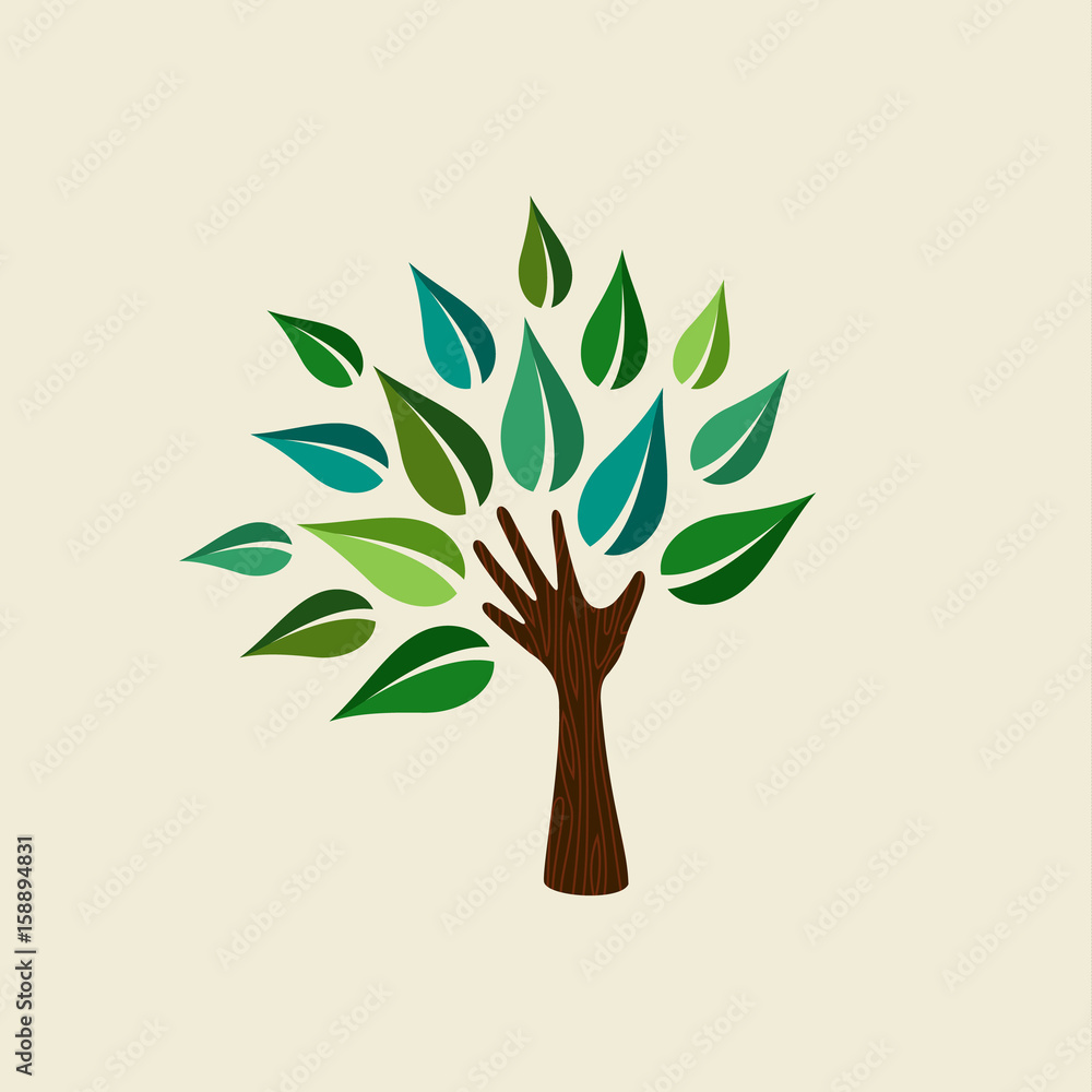 Green hand tree illustration for nature care Stock Vector | Adobe Stock