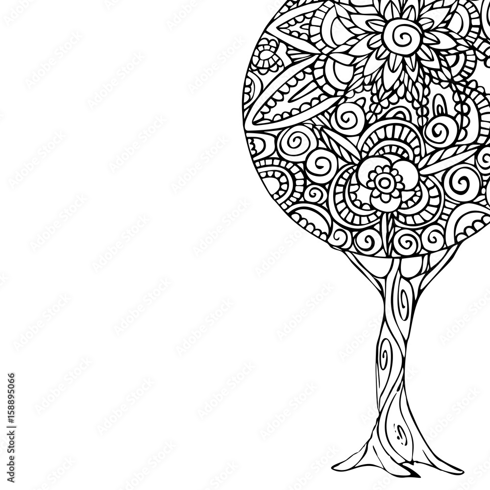 Tree mandala art illustration for coloring book Stock Vector | Adobe Stock