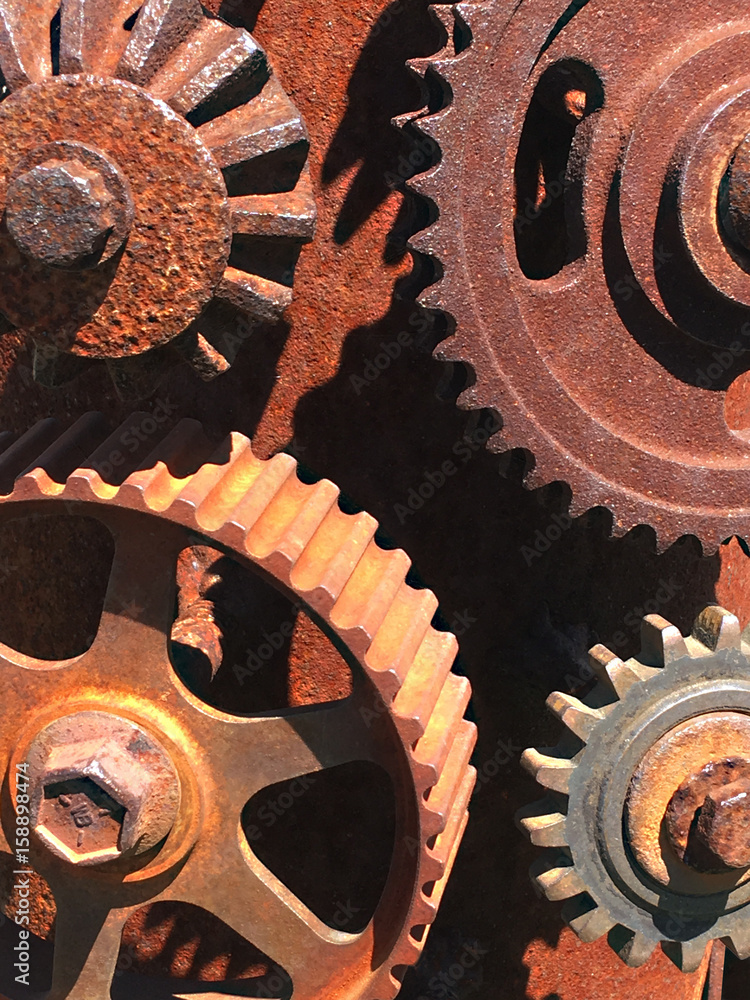 Mechanical collage made of gears for print or web Stock Photo | Adobe Stock
