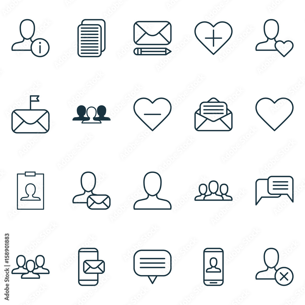 Communication Icons Set. Collection Of Group, Favorite Person, Society ...