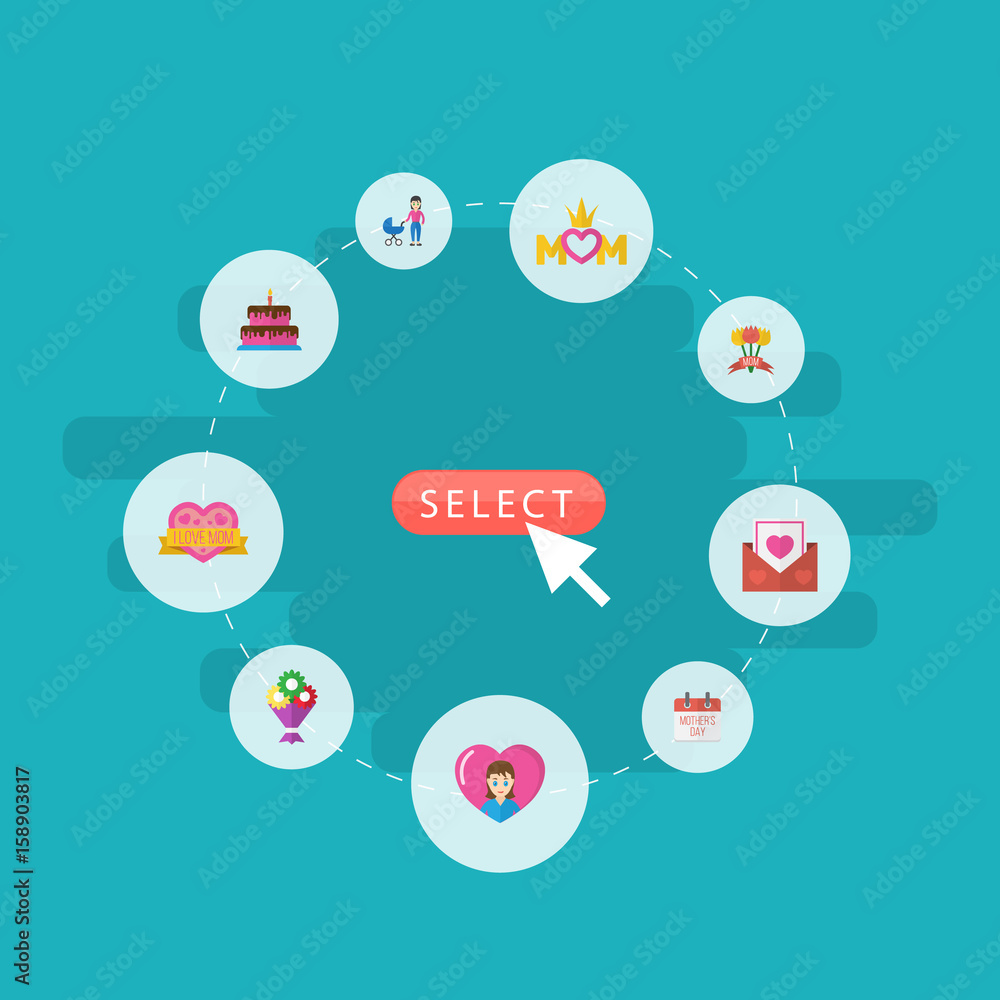 Happy Mother's Day Flat Icon Layout Design With Sticker, Envelope And ...