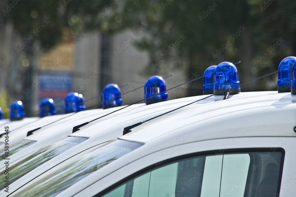 Police cars with red and blue color sirens Stock Photo | Adobe Stock