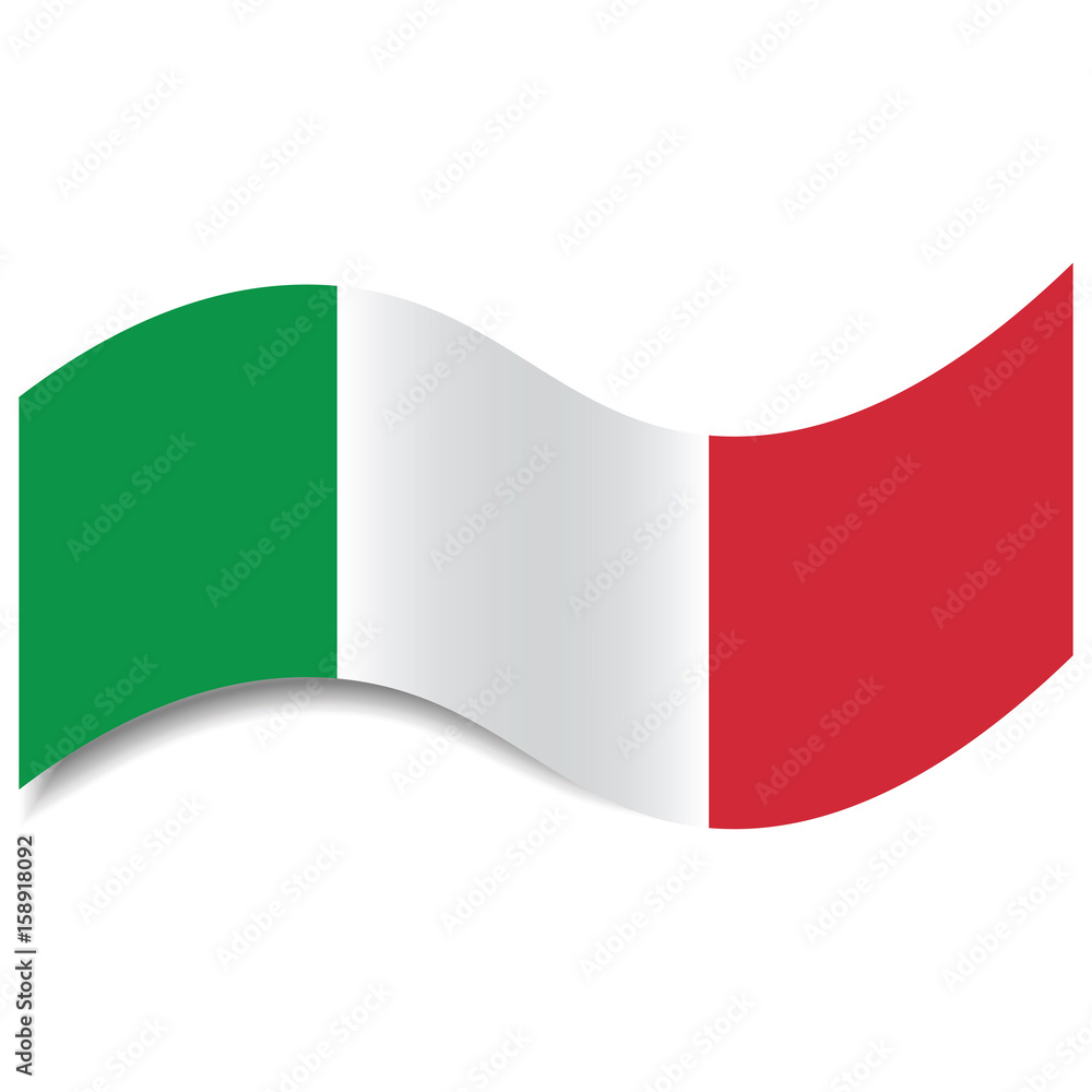 Waving Italian Flag or Italian Tricolour with a shadow made in a flat style isolated. Flag of ...