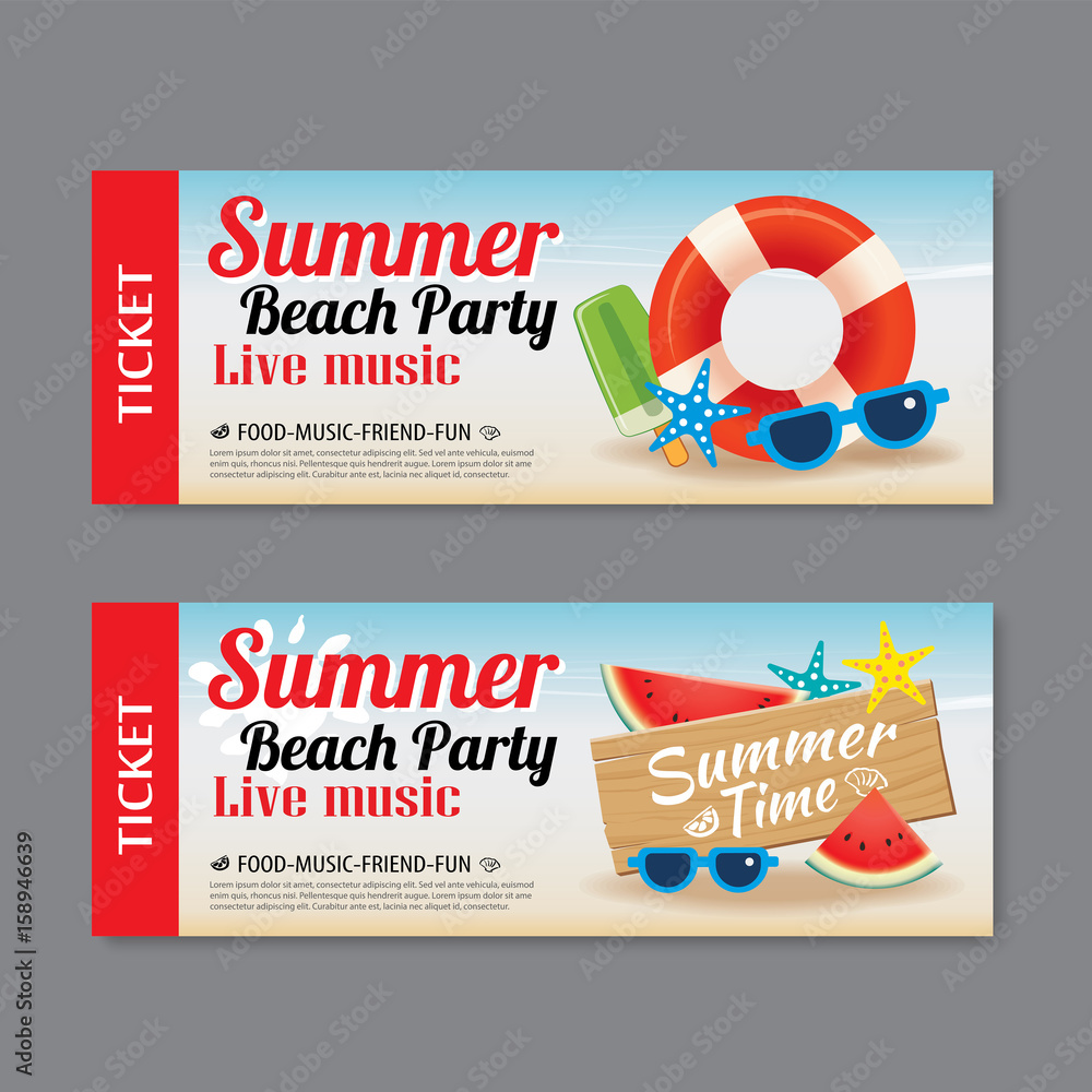 summer beach party invitation ticket template background Stock Vector ...