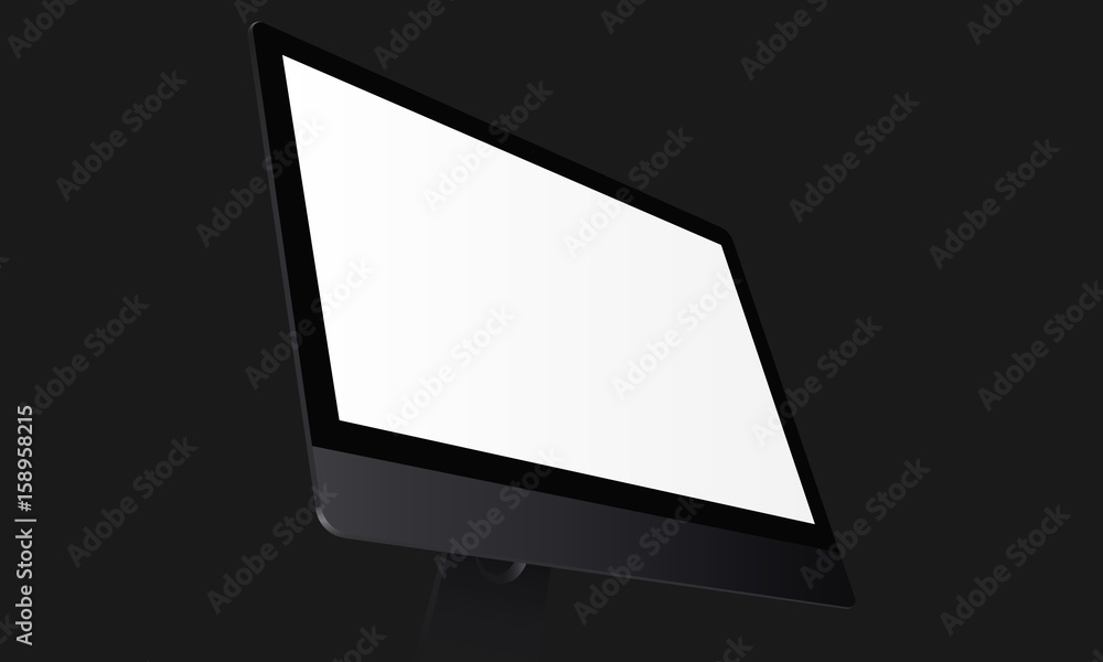 Black computer monitor with blank screen on dark background. Display ...