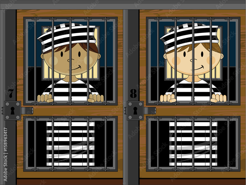 Cute Prisoners in Jail Cell Stock Vector | Adobe Stock