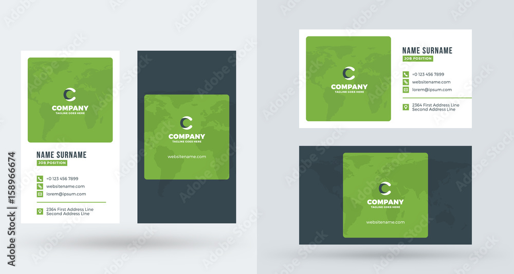 Double-sided creative business card template. Portrait and landscape ...