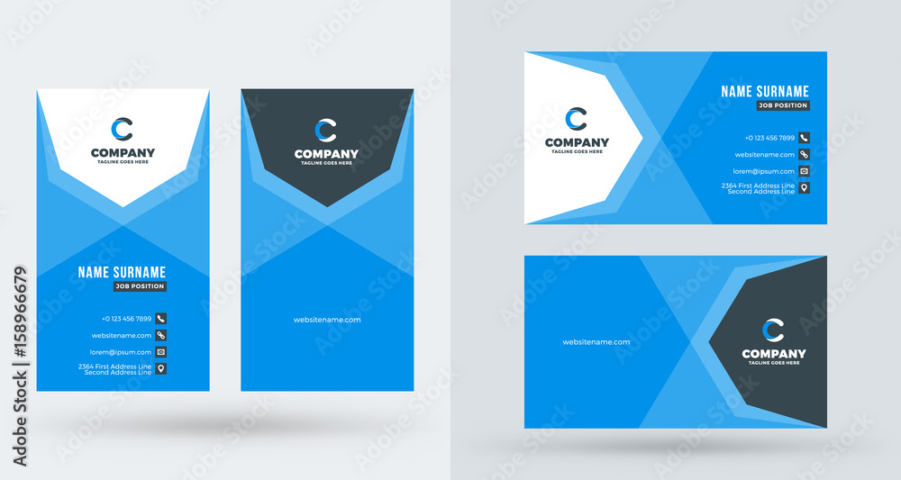 Double-sided creative business card template. Portrait and landscape ...