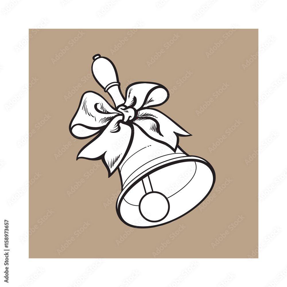 Traditional school bell with ribbon, hand drawn sketch style vector ...