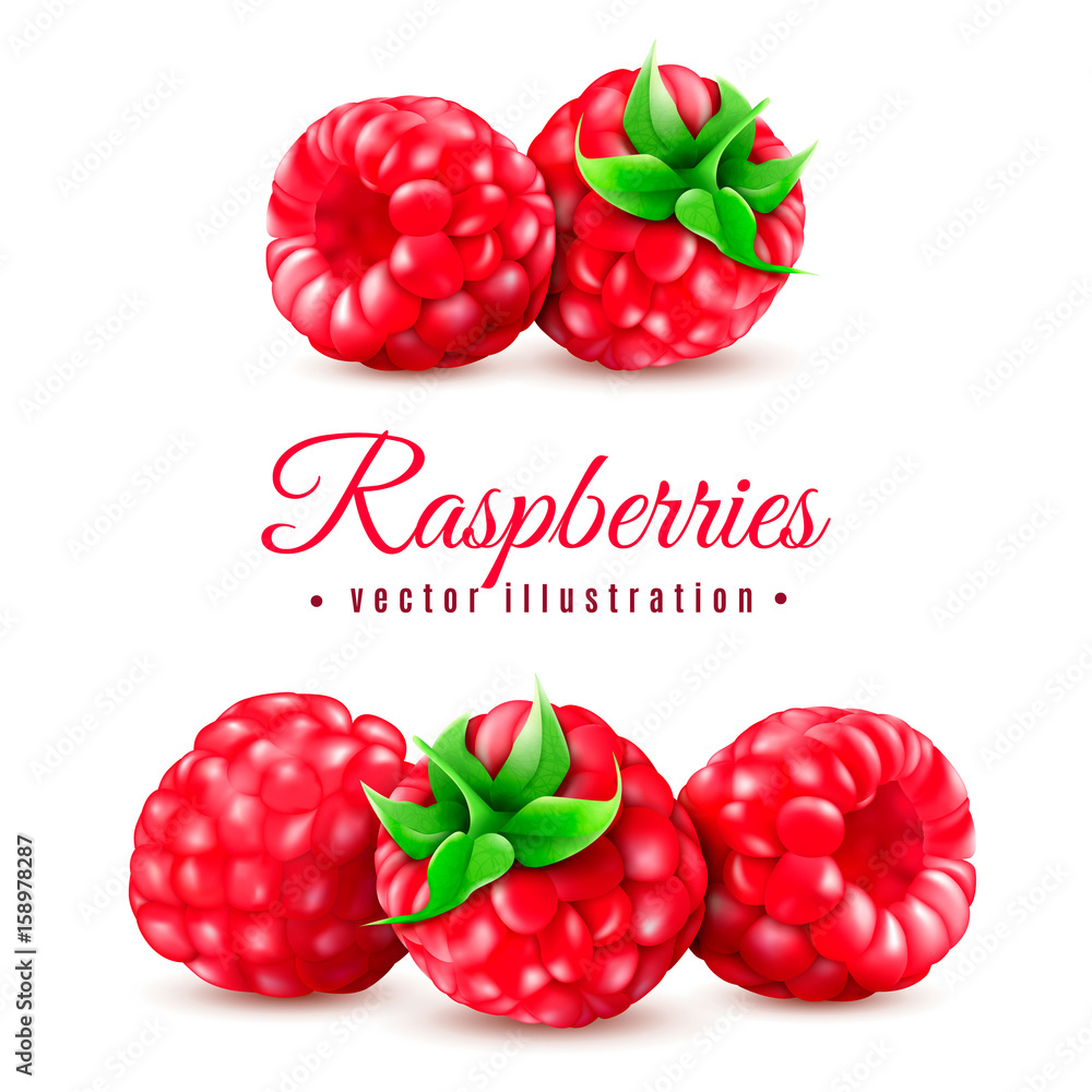 Realistic Berry Raspberries Icon Set.Red Bright Raspberries Realistic ...