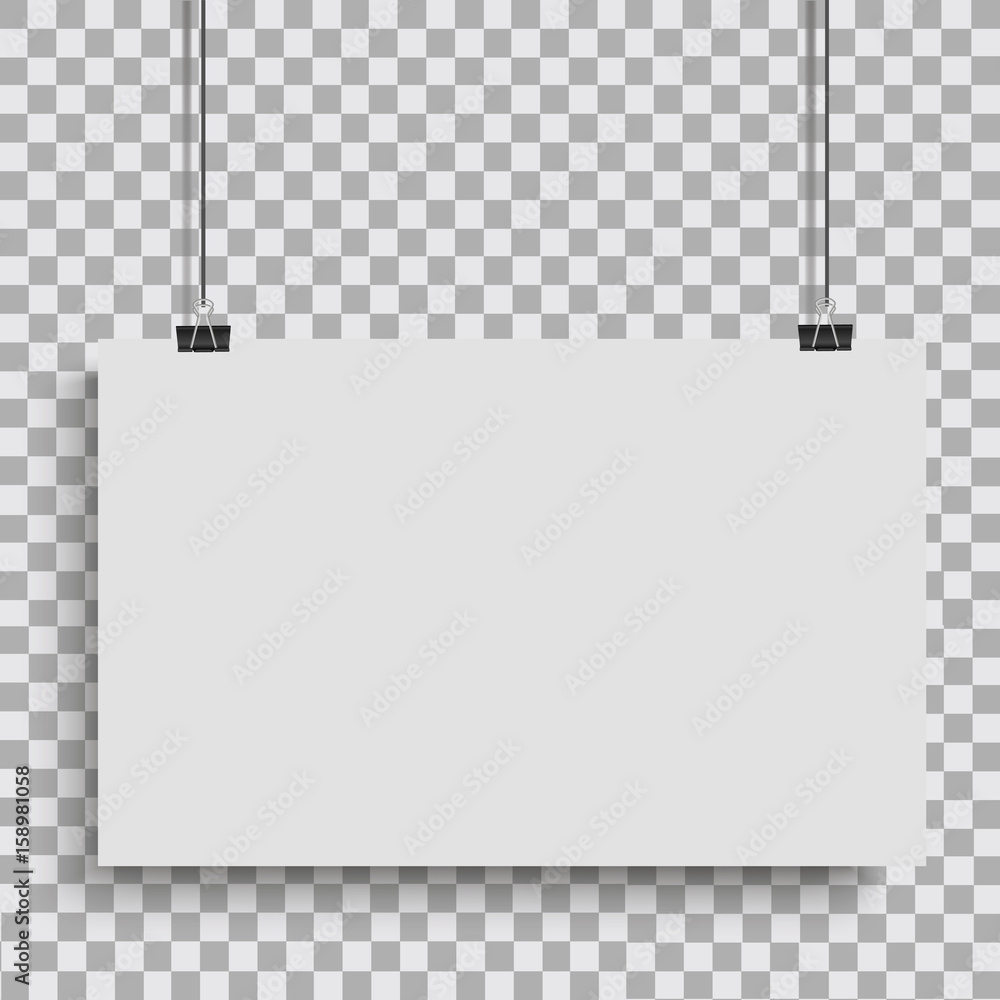 White poster hanging on binder. Transparent background with mock up ...