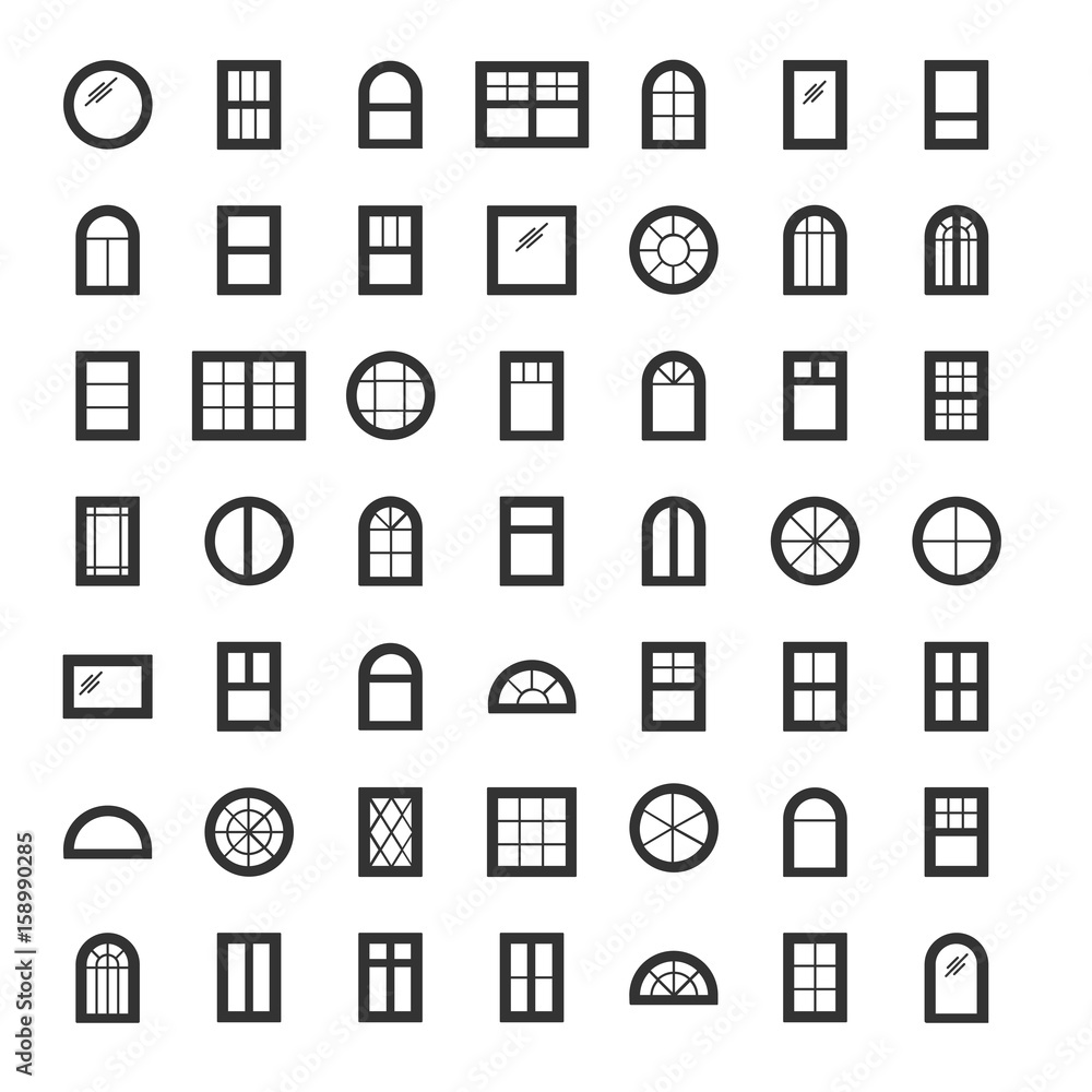 Windows. Architecture elements. Line icons isolated on white background ...