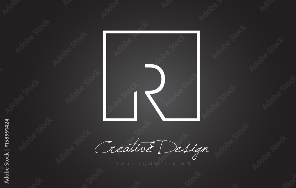R Square Frame Letter Logo Design with Black and White Colors. Stock ...