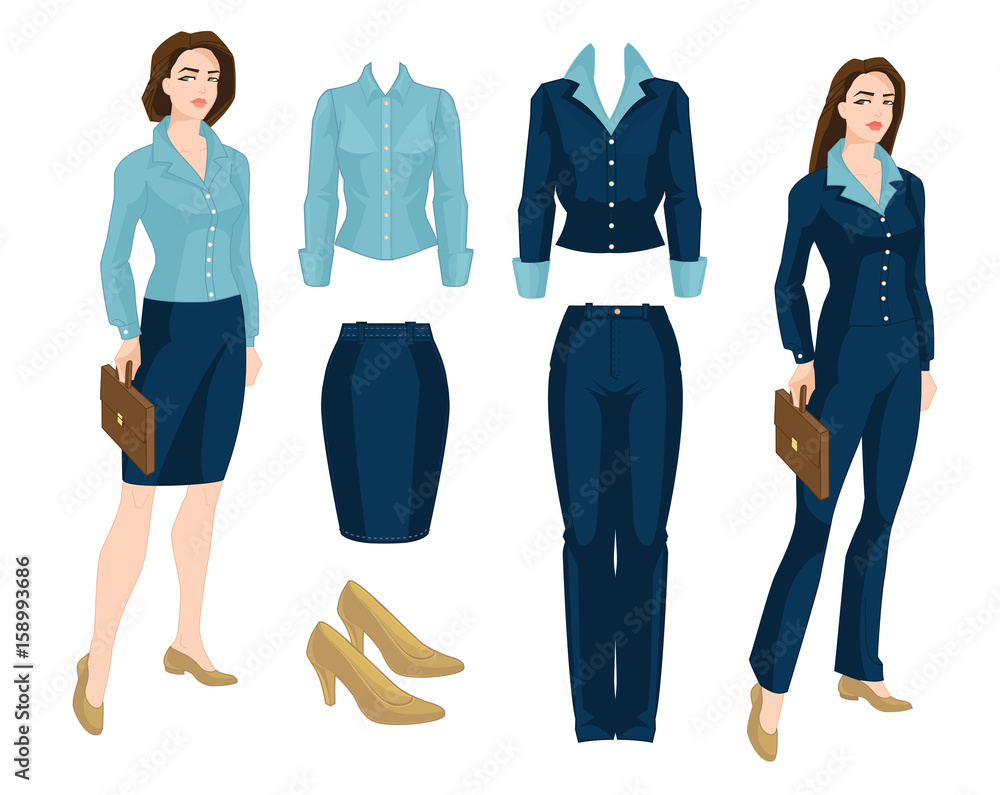 Vector illustration of corporate dress code. Business people isolated ...