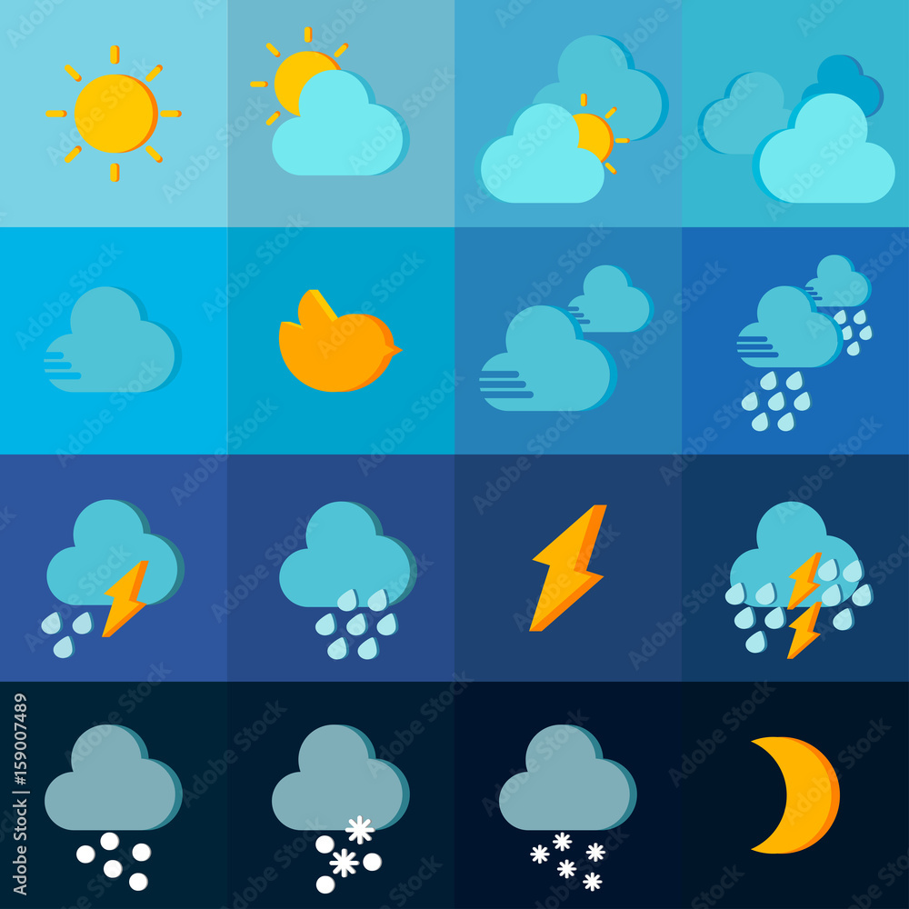 WEATHER SYMBOL Simple graphic of weather icons on different shades of ...