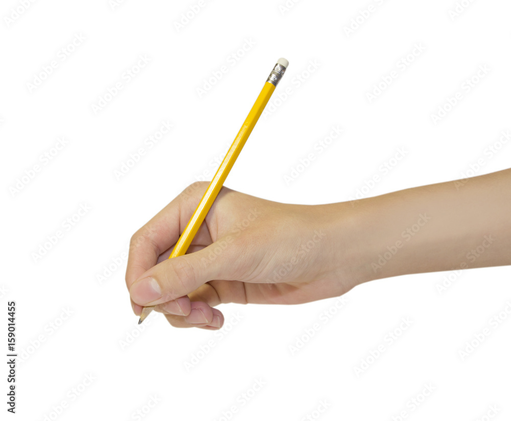 Pencil in hand isolated Stock Photo | Adobe Stock