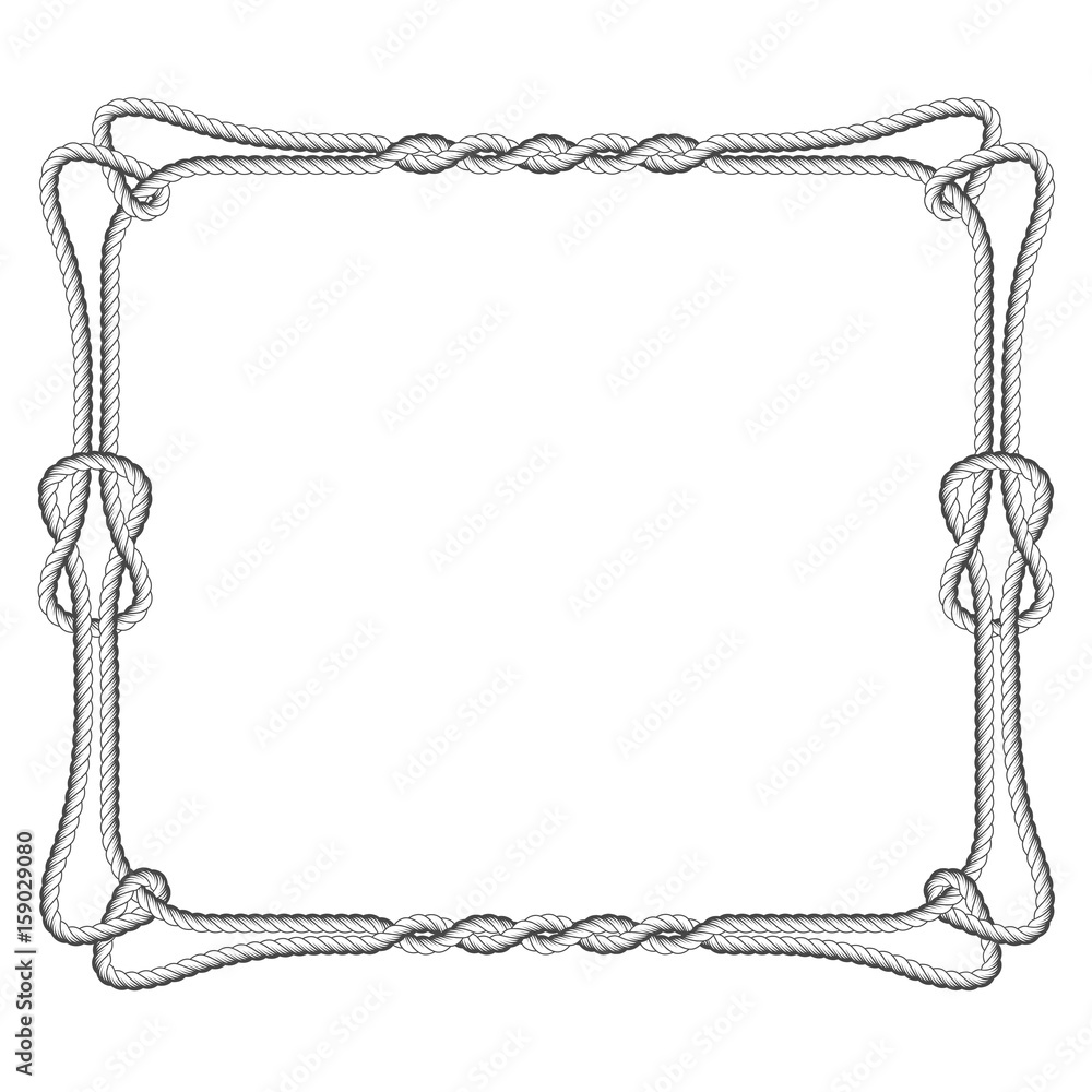 Rope square frame with knots and loops Stock Vector | Adobe Stock