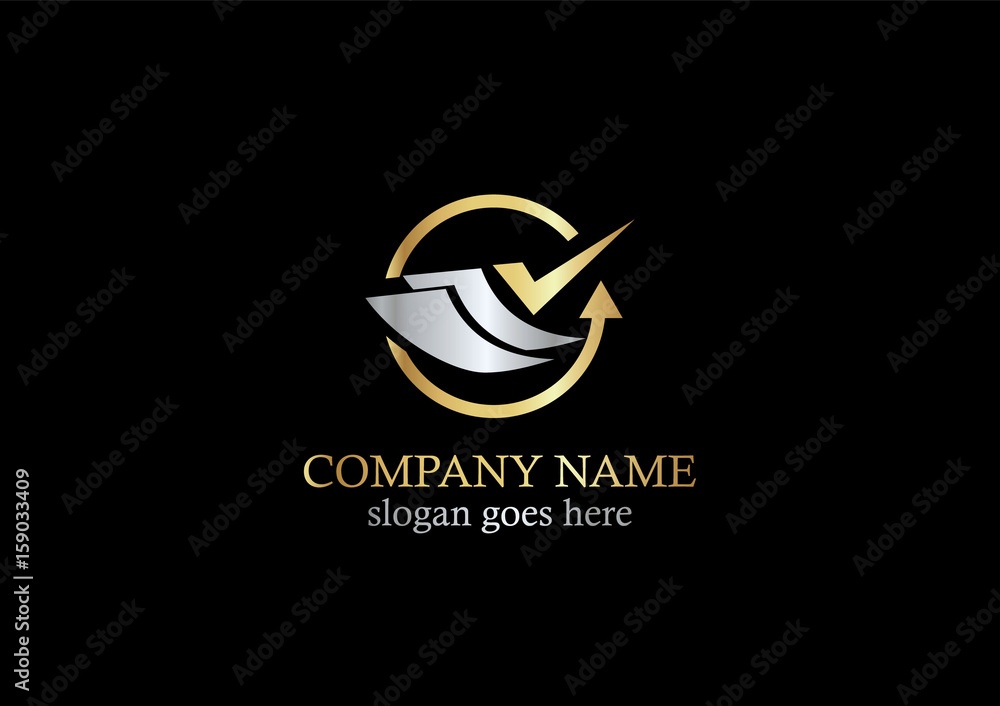 paper check mark gold business logo Stock Vector | Adobe Stock