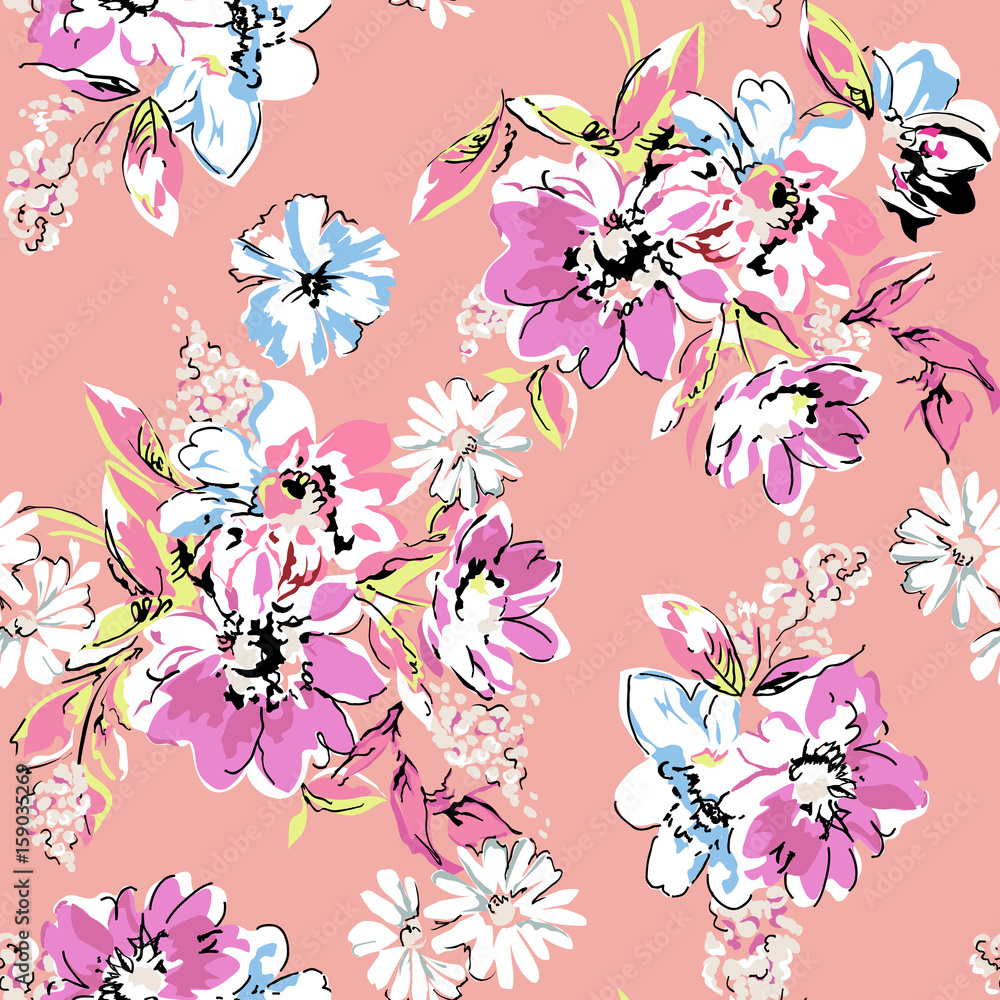 cute hand drawn flower print - seamless background Stock Vector | Adobe ...