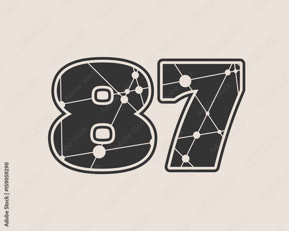 87 number vector illustration. Classic style Sport Team font. Numbers ...