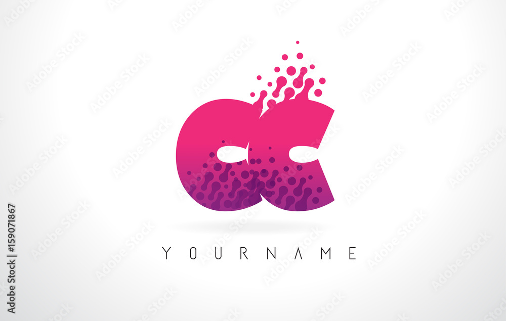 CC C C Letter Logo with Pink Purple Color and Particles Dots Design ...