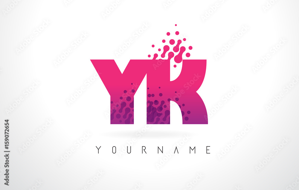 YK Y K Letter Logo with Pink Purple Color and Particles Dots Design ...