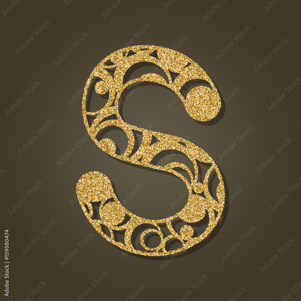 Gold letter S for laser cutting. English alphabet. Vector illustration ...