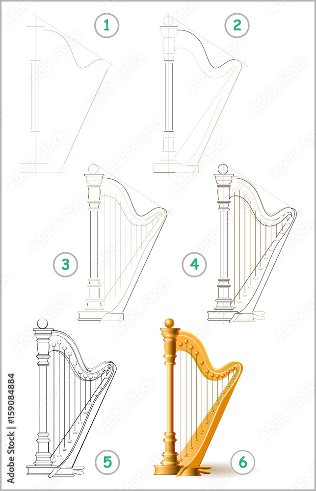 Page shows how to learn step by step to draw stringed musical ...