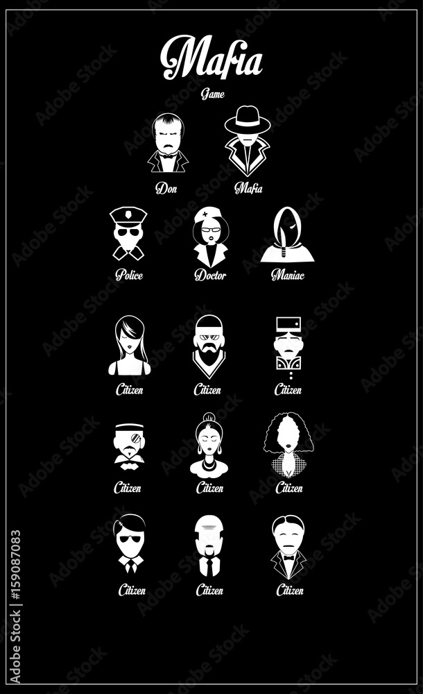 Vector illustration mafia play game card design in vintage style. Stock ...