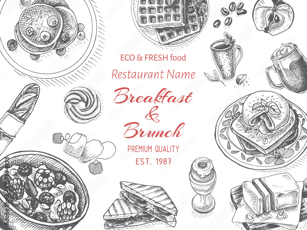 Vector illustration sketch - breakfast. Card Menu brunch. design ...