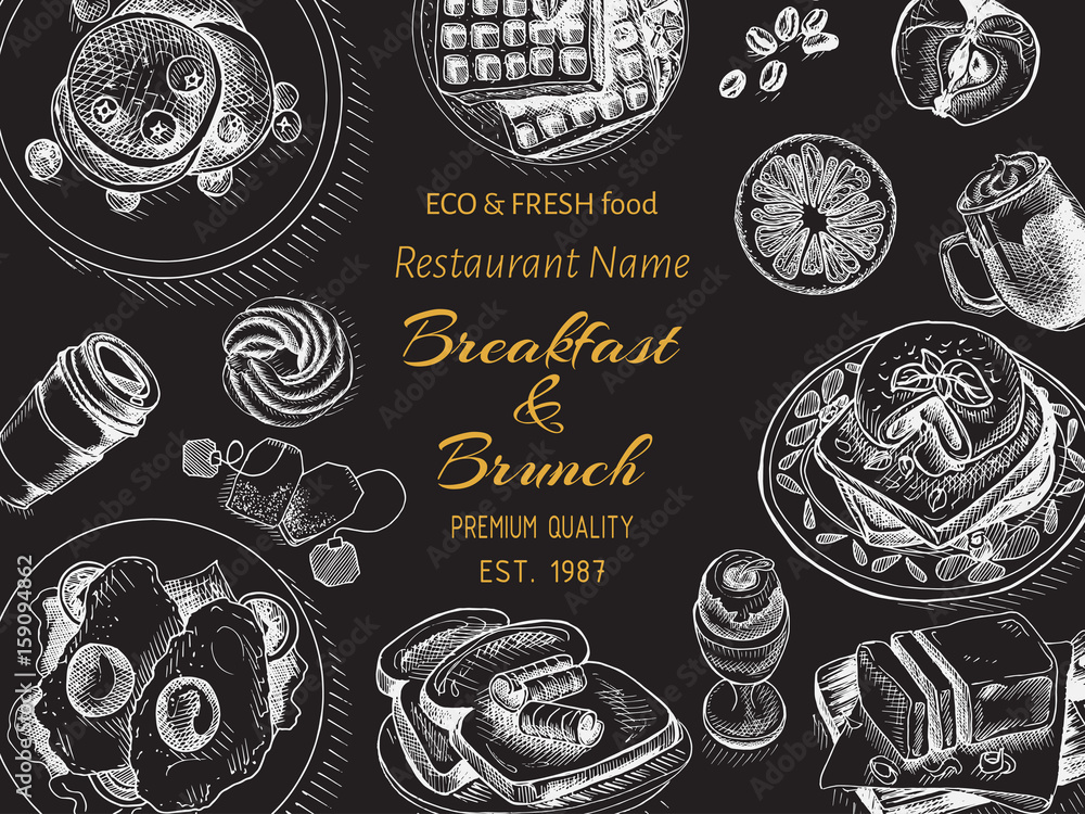 Vector illustration sketch - breakfast. Card Menu brunch. design ...