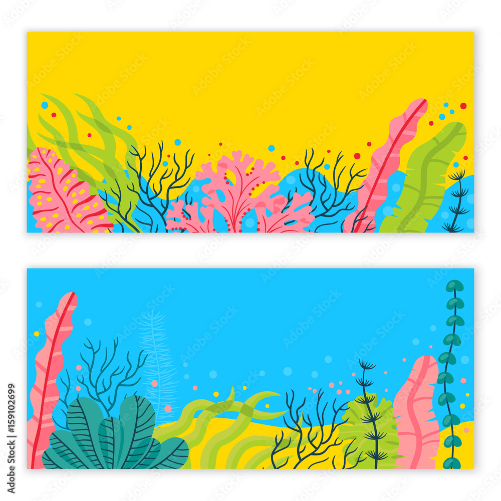 Stylish sea bottom background with seaweeds and place for your text ...