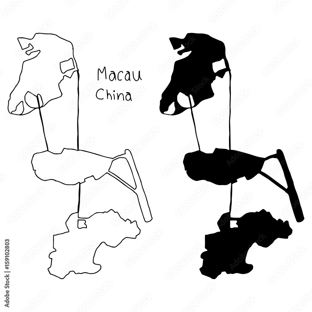 outline and silhouette map of Macau China - vector illustration hand ...
