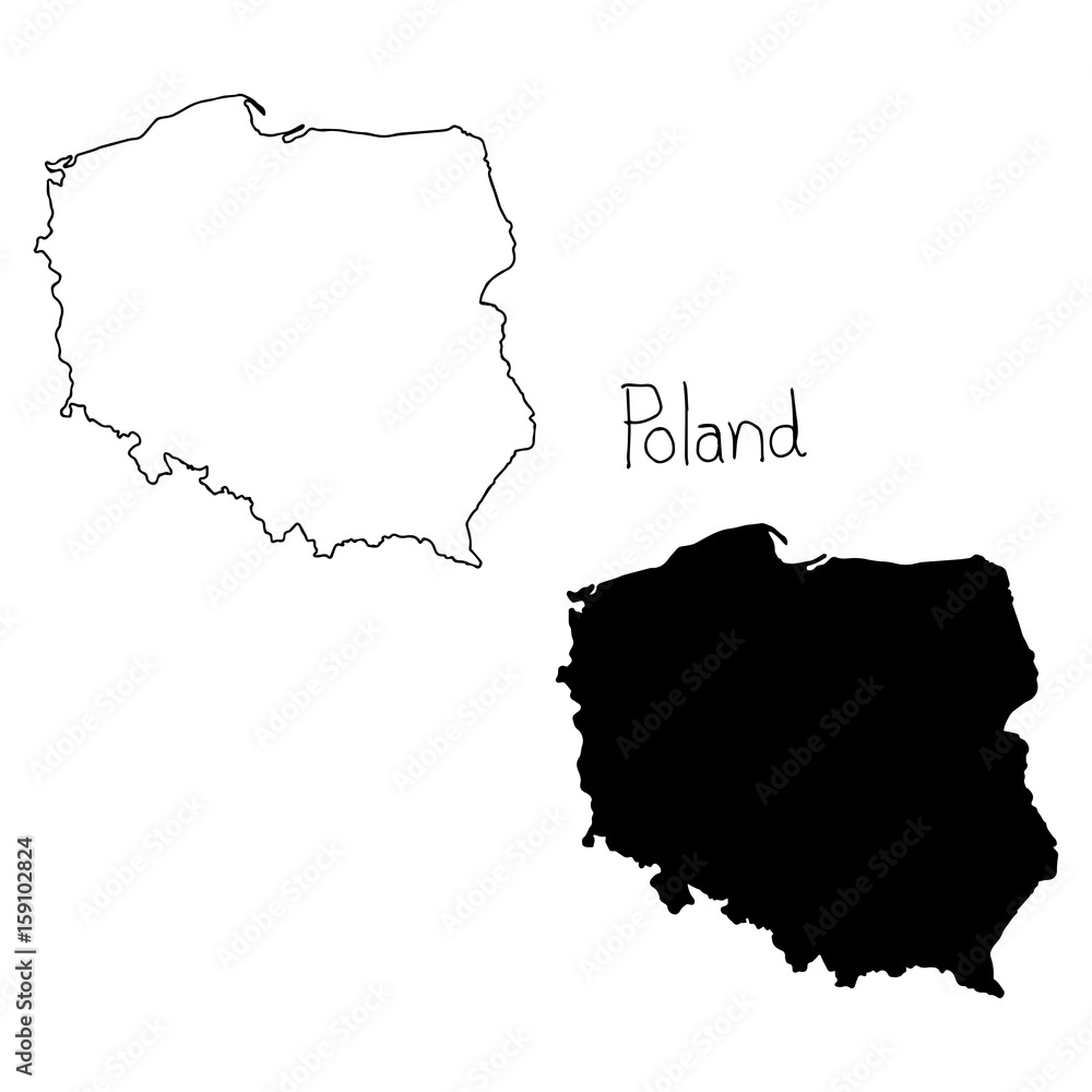 outline and silhouette map of Poland - vector illustration hand drawn ...