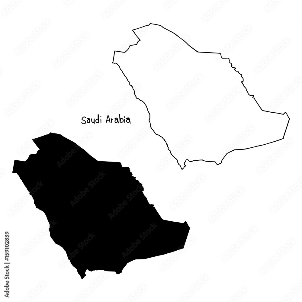 outline and silhouette map of Saudi Arabia - vector illustration hand ...