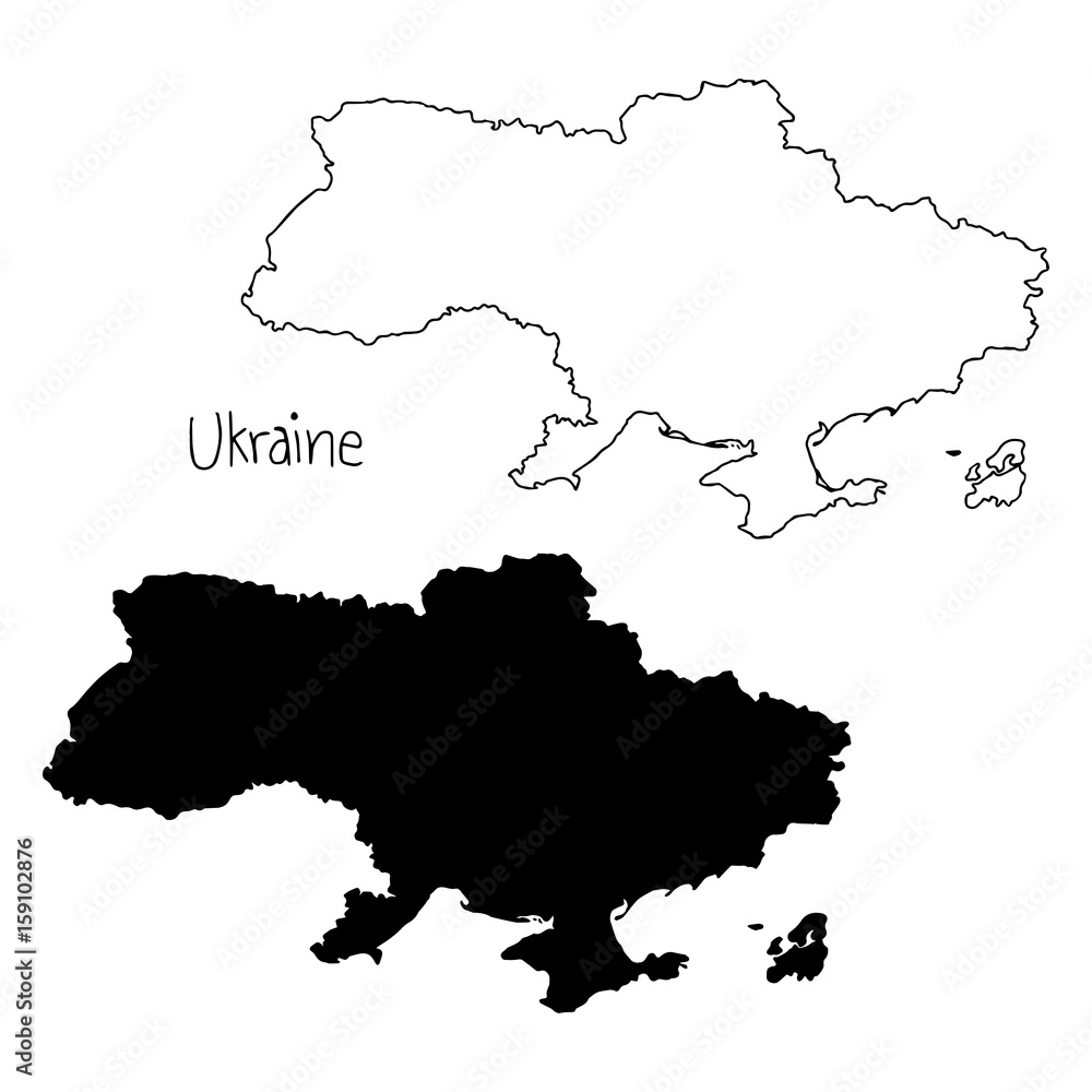 outline and silhouette map of Ukraine - vector illustration hand drawn ...