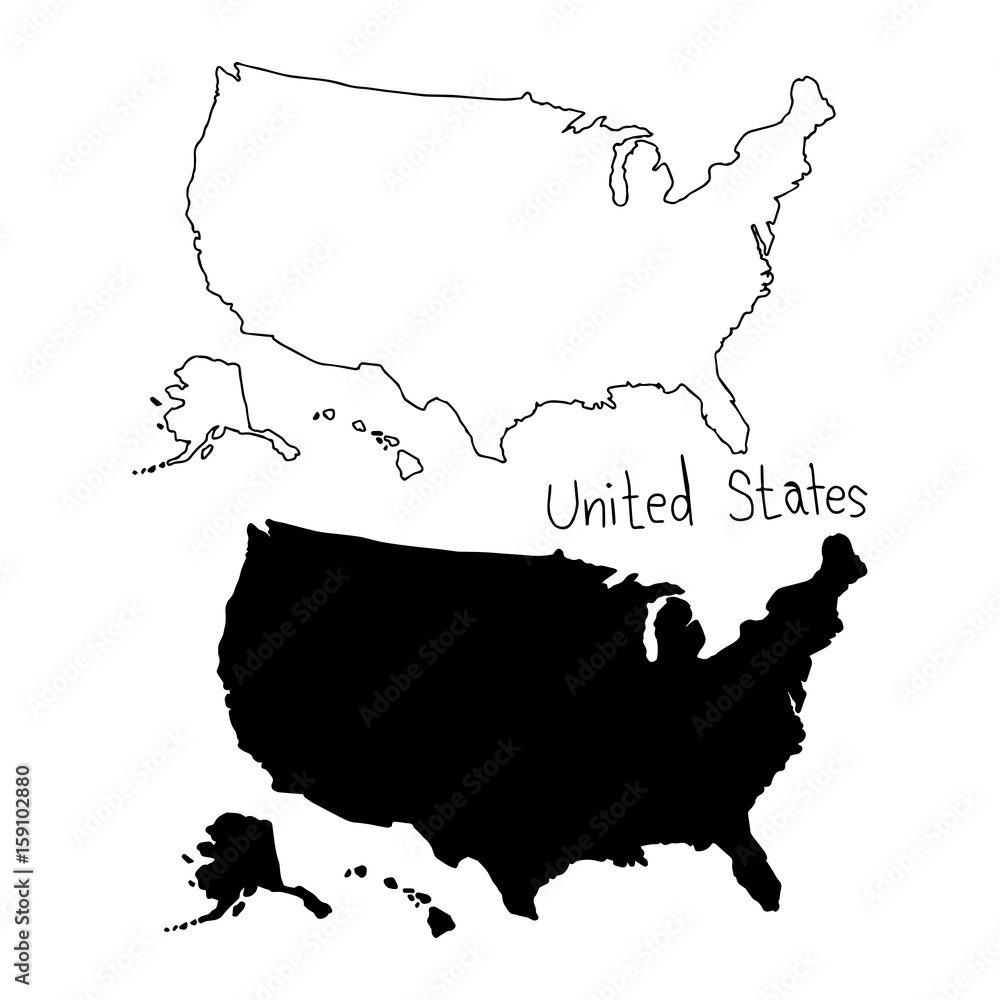 outline and silhouette map of The United states - vector illustration ...