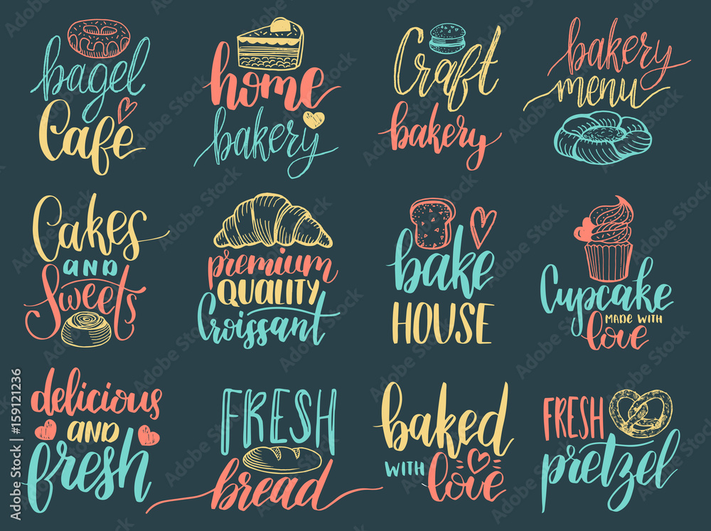 Vector set of vintage bakery hand lettering labels. Typography design ...