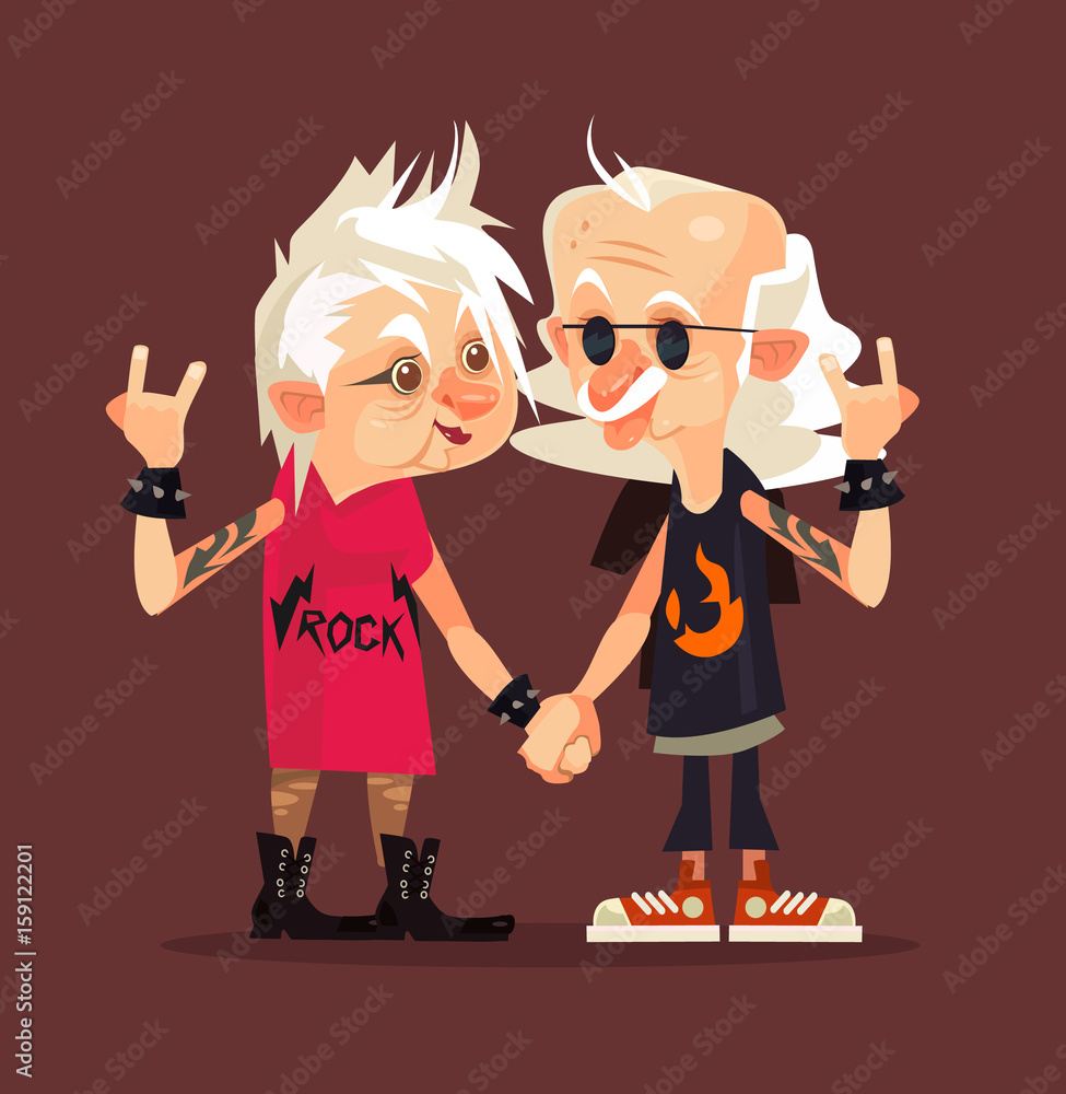Happy smiling rock couple grandparents characters. Vector flat cartoon ...