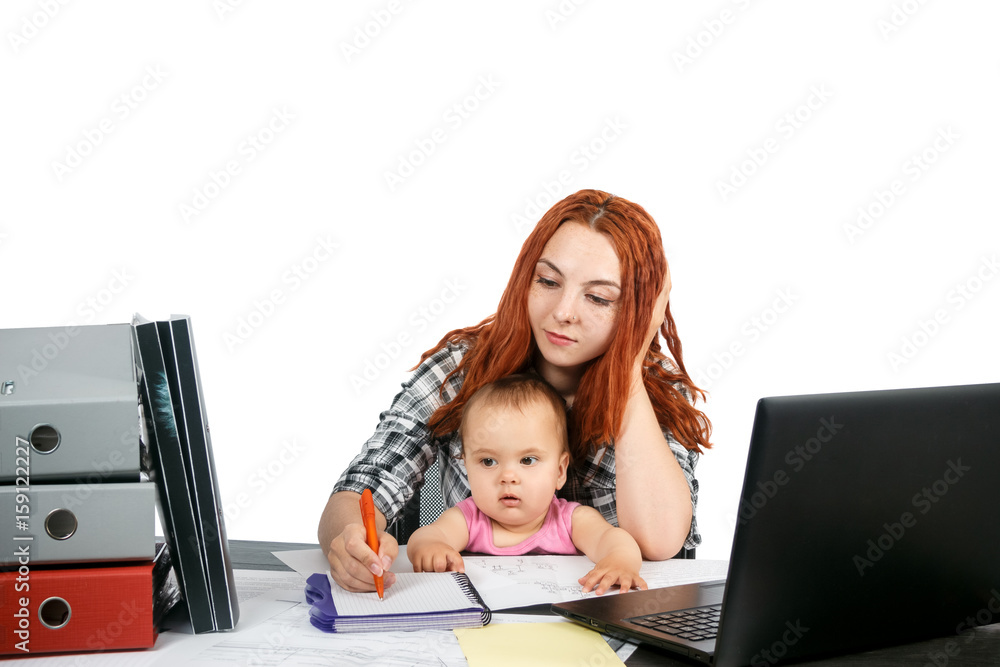 Lovely young working mother and her baby, Work Life Balance Concept ...