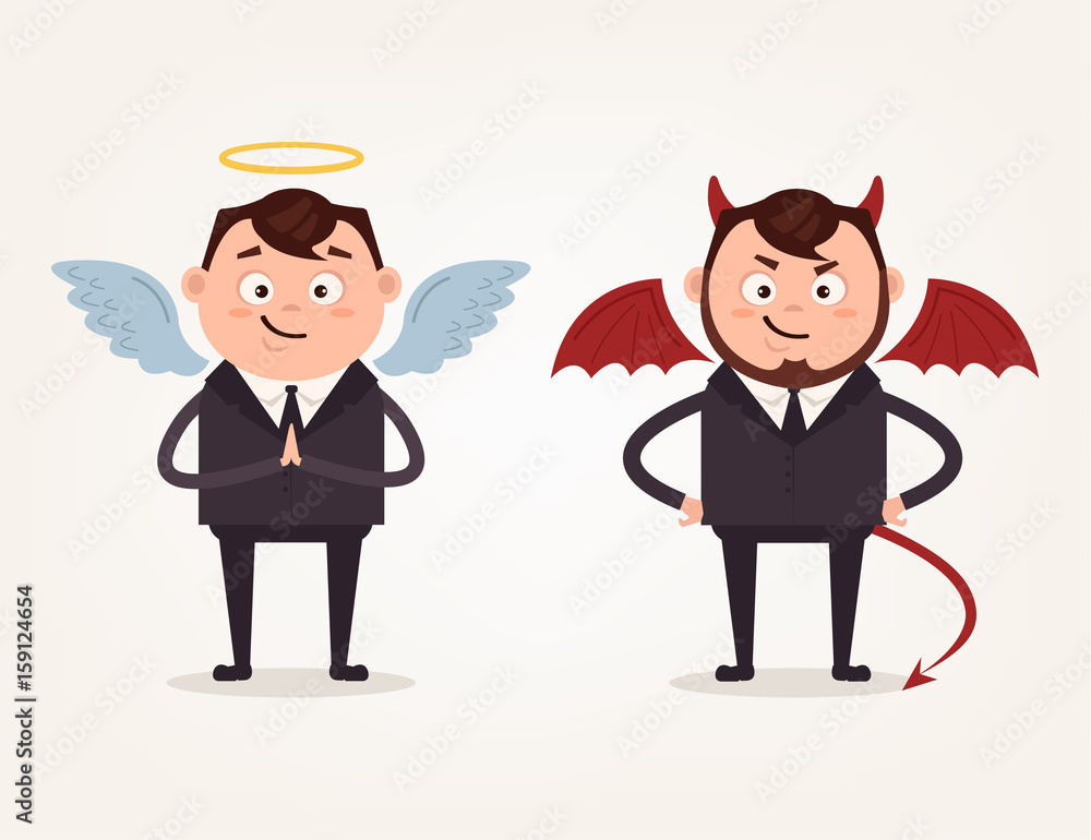 Angel and devil businessman office workers characters. Good and bad ...