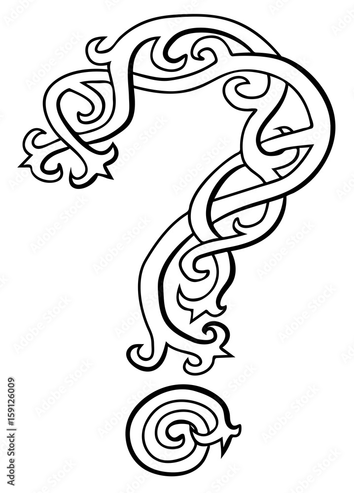 Vector illustration of question mark Celtic style black and white Stock ...