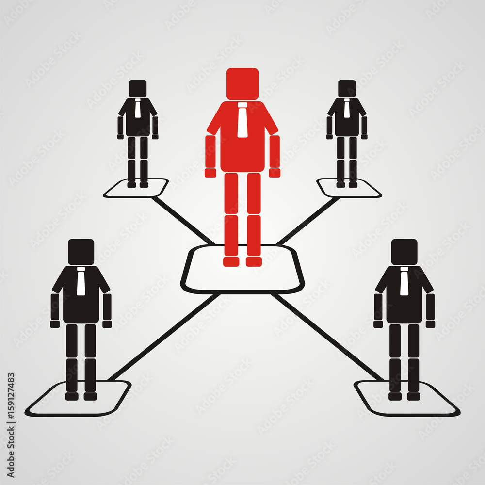 The teamwork concept. Leadership with square head, business teams ...