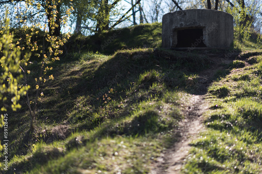 A World War Two concrete pillbox on the hill in Russia near the Moscow ...