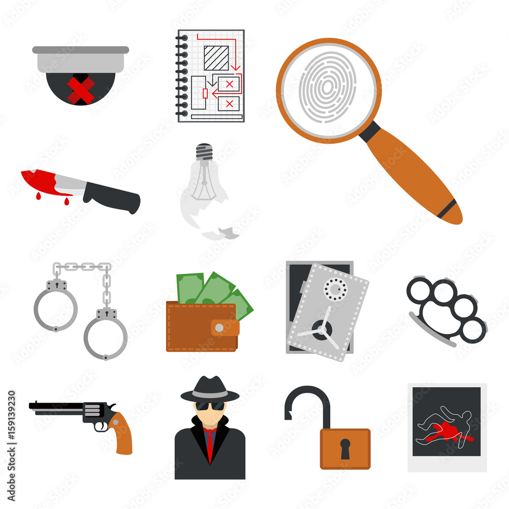 Crime icons protection law justice sign security police gun offence ...