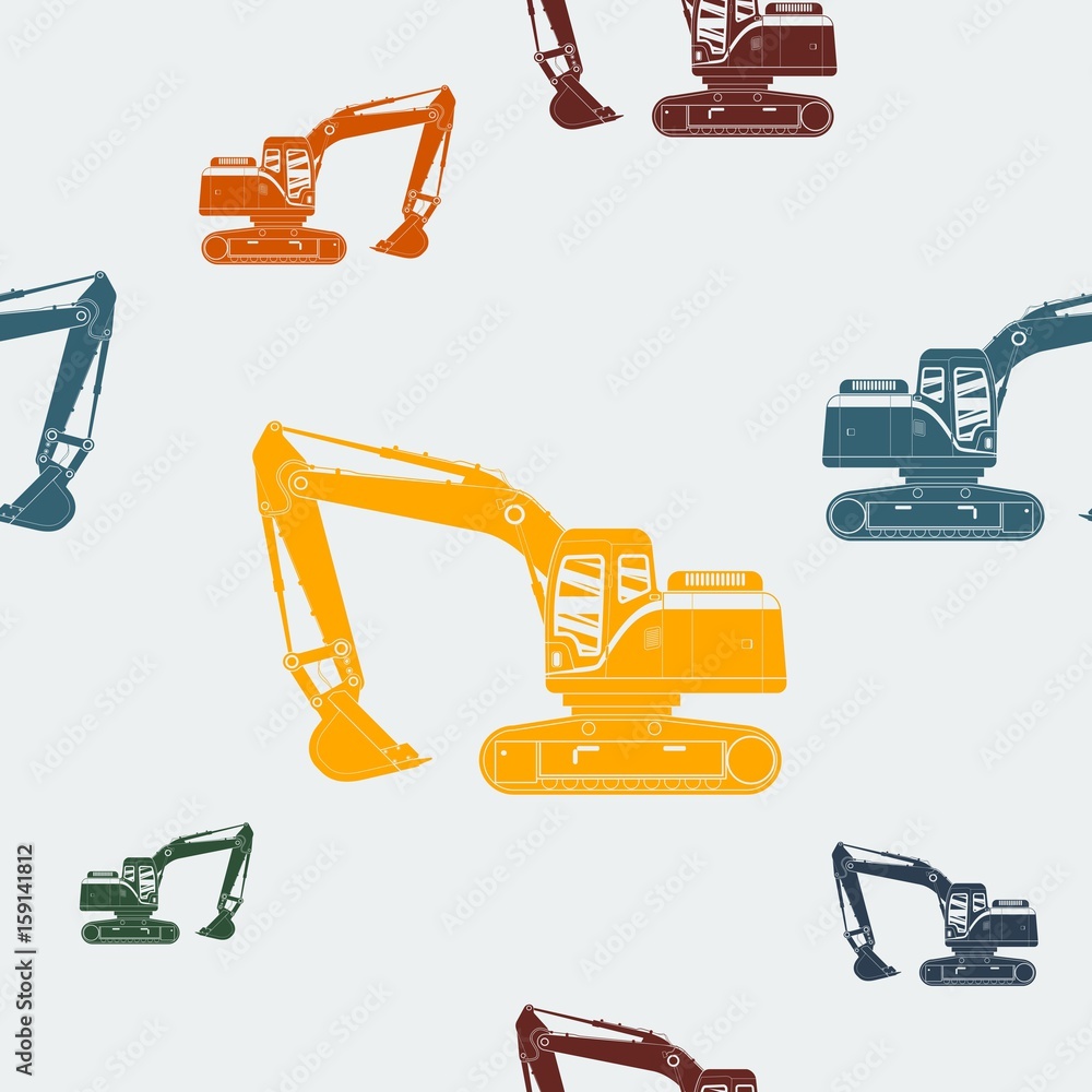 Editable Side View Flat Monochrome Excavators Vector Illustration in ...