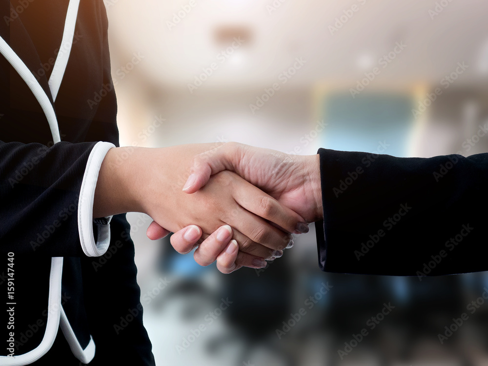 Business handshake. Two business people shaking hands in the office ...